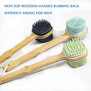 Two-In-One Silicone Bath Scrub Brush Soft Dual-Sided Back Scrubber Body Brush with Long Handle for Wet Dry Brushing for Men and Women
