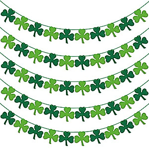 Shamrock Clover Felt Banner Garland Pack of 5, St Patricks Day Decorations-Assembled-Irish Lucky Day saint patricks day decor
