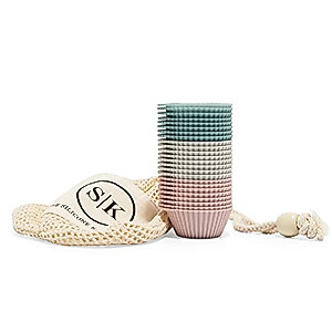 The Silicone Kitchen Reusable Silicone Baking Cups Silicone Muffin Liners for Cupcakes - BPA Free (24 Pack, Mini, Pink Gray Blue)