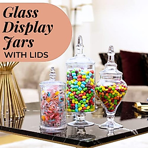 Mantello Glass Apothecary Jars with Lids- Set of 3 Jars for Candy Buffet - Apothecary Jars for Bathroom, Candy Bar, Kitchen, Large