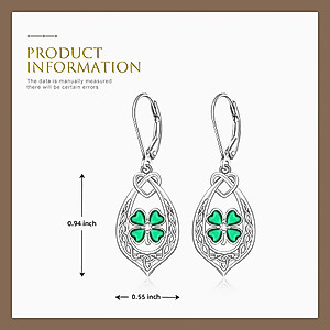 Talonior St Patricks Day Earrings Shamrock Earrings for Women Sterling Silver Good Lucky Irish Filigree Green Four Leaf Clover Earrings Friendship Jewelry Birthday Gifts