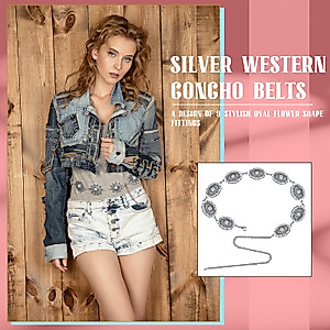 Fumete Western Metal Concho Chain Belt for Women Western Cowgirl Belts Adjustable Country Belts for Jeans or Dresses (Sweet Style)