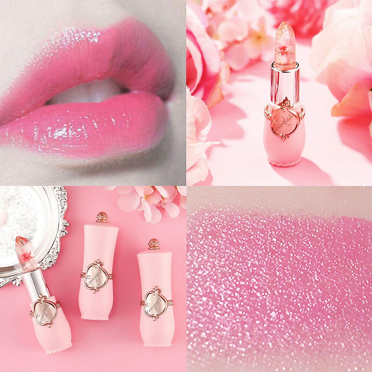 Petansy 6 Pack Crystal Jelly Flower Lipstick Set, Nutritious Temperature Change Lip Balm Long Lasting Moisturizer Lip Gloss Magic Color Change Lip Stick Set