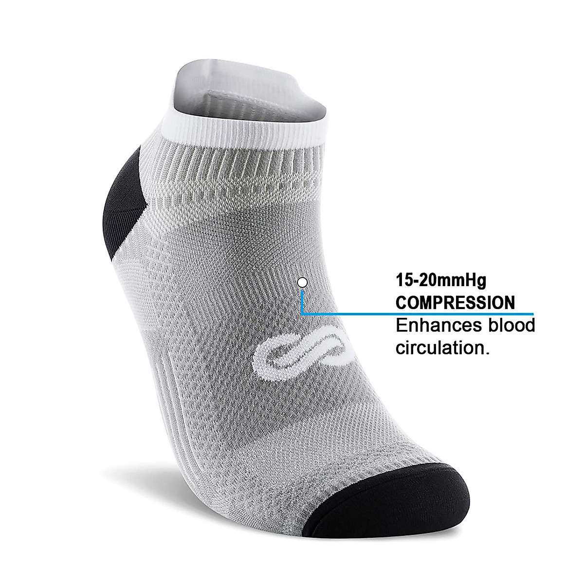 Low Cut Compression Socks for Men and Women (6 Pairs), No Show Ankle Running Socks with Arch Support for Plantar Fasciitis, Cyling, Athletic, Flight, Travel, Nurses. Gray L/XL