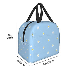 Ucsaxue Insulated Lunch Bag Women Men, Reusable Tote Lunch Box, Leakproof Cooler Lunch Bags for Work Office Travel Picnic, Cute Daisy Flower Light Blue