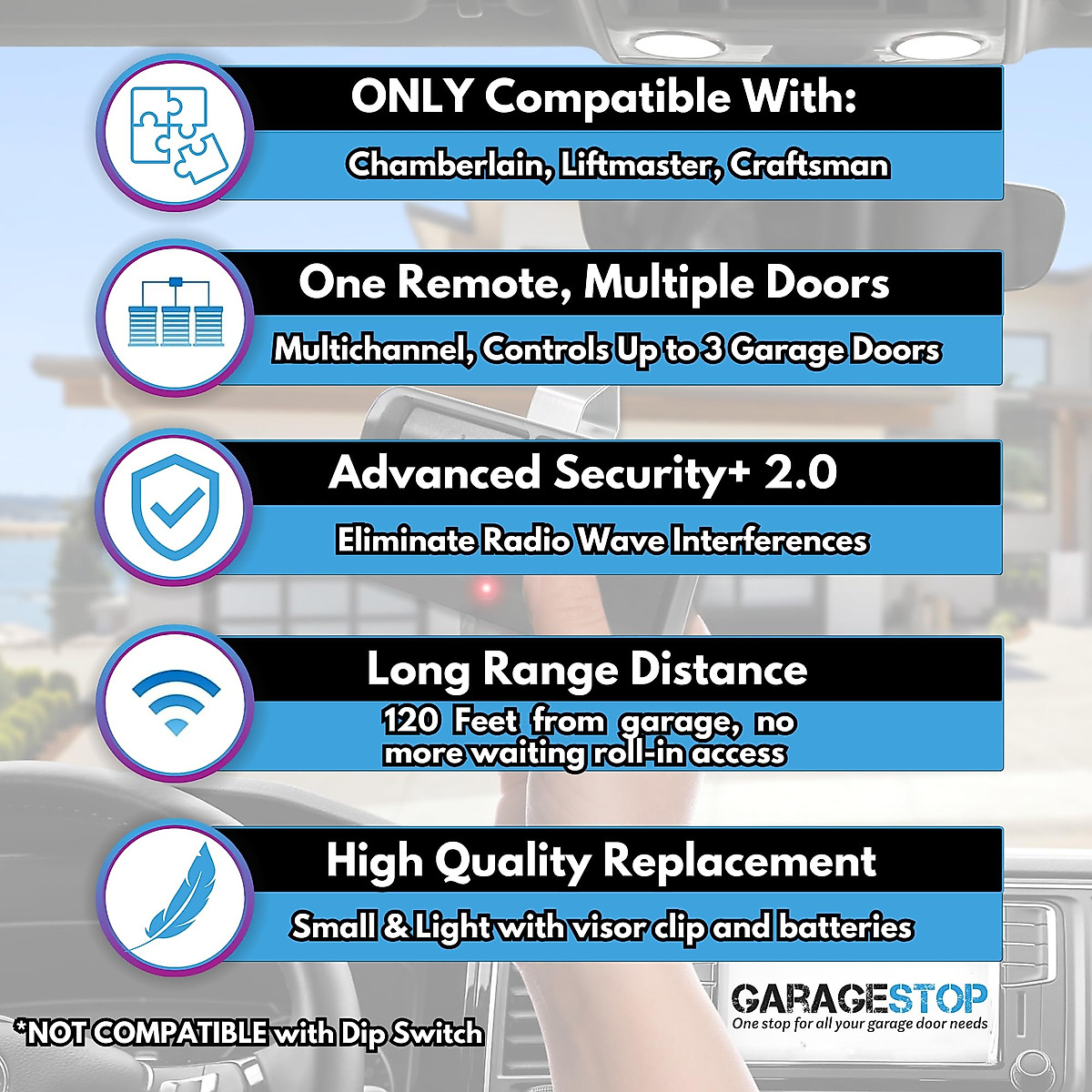 Garage Stop 2X 893LM 893Max for Chamberlain Craftsman Liftmaster Garage Door Opener Remote, 1993 to Present Gate Opener Remote, Replacement Garage Door Remote