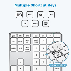 Number Pad for Laptop, iClever Bluetooth Number Pad, USB-C Charge, Aluminum Build, Multi-Device Wireless Number pad for Data Entry, Compatible with Mac, iMac, Tablet, Laptop, PC Desktop