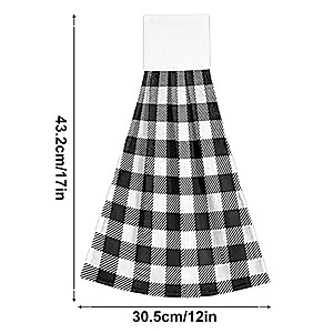 Oarencol Black and White Buffalo Check Plaid Kitchen Hand Towel Absorbent Hanging Tie Towels with Loop for Bathroom 2 Pcs