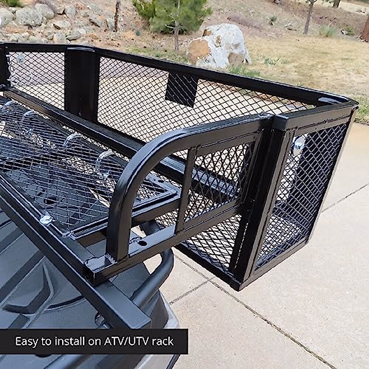 Titan Ramps ATV UTV Universal Rear Drop Cargo Basket Rack Hunting, Fishing, Trail Maintenance, Easy to Install