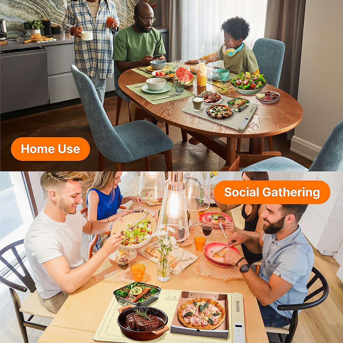 [Latest] Graphene Electric Food Warming Tray - 6 Temperature Settings, High Heat, Latest Model, Portable Silicone Heating Mat. Food Warmer for Parties, Family Gatherings. (Ivory Beige, Large)