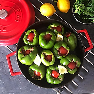 LAVA 3.7 Quart Enameled Cast Iron Braiser: Multipurpose Stylish Red Round Dutch Oven Pot with Enameled Black Interior and Trendy Lid