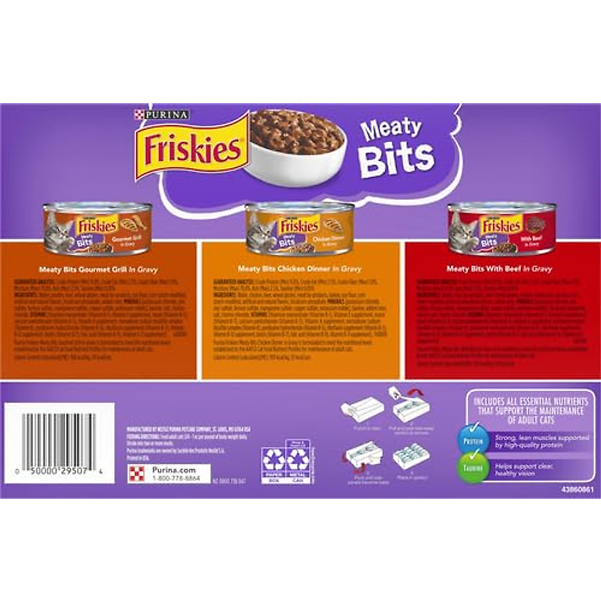 Friskies Wet Cat Food, Meaty Bites, 3-Flavor Variety Pack, 5.5-Ounce Can, Pack Of 12