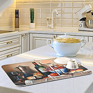Red Wine Cheese Grape Fruit Dish Drainer Tray Counter Mats for Kitchen Drying Dish Mat Heat Resistant Mar Memory Foam Dish Drying Mat 18 x 24