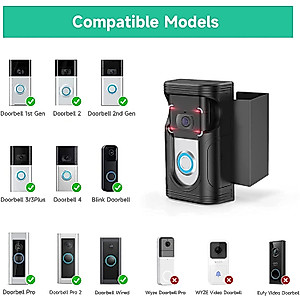 OLAIKE Anti-Theft Door Mount for Video Doorbell 1/2/3/3 Plus/4/2nd Gen & Blink Doorbell, No-Drill Doorbell Mount for Apartment Home Rentals Room (No Doorbell), Black