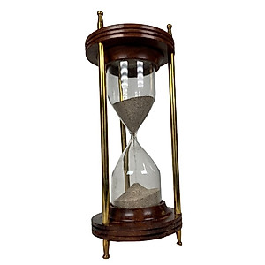 Stylish Look Vintage Sand Timer Unique Design Both Side Wooden Base Brass Supporters Grey Sand Nautical Hourglass Home & Office Decor Collectible Item