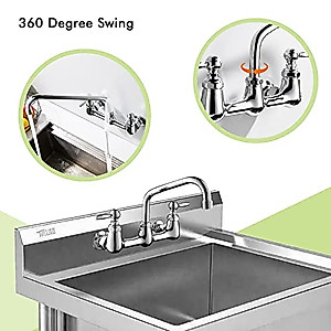 8 Inch Swivel Swing Nozzle Spout Replacement Kit for All Commercial Kitchen Sink Faucet, Add-on Spout Fits for 2 or 3 Bay Compartment Sink, 360 Degree Stainless Steel Chrome Finish(2.2 GPM)