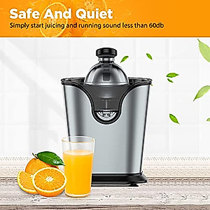 Ainclte Electric Citrus Juicer Squeezer Stainless Steel 150 Watts of Power for Orange Lemon Lime Grapefruit Juice with Soft Rubber Grip, Filter and Anti-drip Spout Lock - Black, Black/Stainless Steel