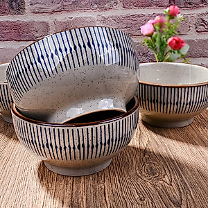 LMRLCS Rice Bowls Set of 4, Japanese Ceramic Rice Bowl, Cereal Bowl Serving Soup, Rice, Snacks, Sauces, Japanese Hand Painted Vintage Underglaze Ceramic