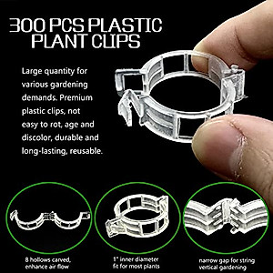 Dalzom® 300Pcs Tomato Clips, Plastic Trellis Clips Plant Support Clips, Plant Clips for Support, Grape Vine, Tomato Vine, Vegetables Plants, Garden Clips to Grow Upright Makes Plants Healthier