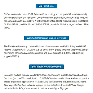 Waveshare Quectel 5G Sub-6 GHz Module Designed for IoT/EMBB Applications Industrial-Grade Modules Support DFOTA and Volte Functions-RM502Q-AE