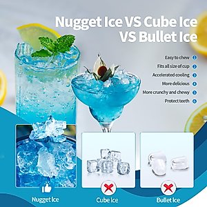 Nugget Countertop Ice Maker with Soft Chewable Pellet Ice, Pebble Portable Ice Machine, 34lbs Per Day, Self-Cleaning, Sonic Ice, One-Click Operation, for Kitchen,Office Stainless Steel Black