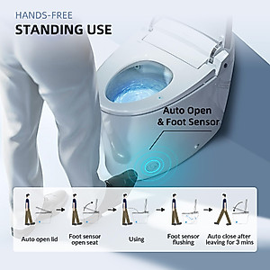 WOODBRIDGE Smart Bidet Toilet, Auto Open & Close, Auto Flush, Foot Sensor Operation, Heated Seat and Integrated Multi Function Remote Control in White,EBT 700