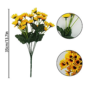 Uieke 6 Bundles Sunflowers Artificial Flowers Daisy Mums Fake Flowers Outdoor UV Resistant No Fade Fall Flowers 24 Stems Greenery Shrubs Indoor Outside Home Wedding Office DIY Garden Décor (Yellow)