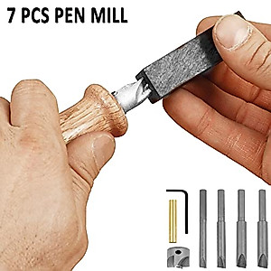 Pen Mill Set, 7 PC Pen Barrel Trimming System with 3/4 inch Cutting Head, 7mm, 8mm, 3/8 inch, 10mm Pilot Cutter Shafts, 0 Size Adaptor Sleeve and Hex Key Wrench, Pen Barrel Mill Trimmer Set by Tackpro