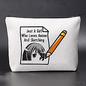 JNIAP Anime Makeup Bag Just A Girl Who Loves Anime And Sketching Cosmetic Pencil Bag Anime Sketching Lover Gift (Anime And Sketching Bag)