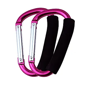 Stroller Hooks by Baby,2 pcs Carabiner Stroller Hook Organizer for Hanging Purses, Diaper Bag, Shopping Bags. Clip Fits Single/Twin Travel Systems, Car Seats and Joggers (Rose red)
