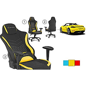 Gaming Chair Racing Footrest Massage Computer - Cushioned Comfort High Back PU Leather USB Vibrator Ergonomic Recliner Home Office Video Game for Kids for Gift for PS5 (Yellow, D06)