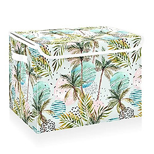 CaTaKu Geometric Palm Tree Storage Bins with Lids Fabric Large Storage Container Cube Basket with Handle Decorative Storage Boxes for Organizing Clothes Shelves