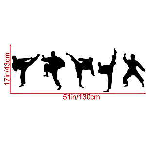 Amaonm Creative Vinyl Sport Taekwondo Wall Decor Taekwondo Player Silhouette Wall Decals Removable DIY Baby Nursery Bedroom Living Room Home Wall Stickers Murals Wall Art 17"x51"