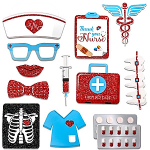 HOWAF 25pcs Thank You Nurses Photo Booth Props, Nurse Appreciation Week Party Supplies Selfie Props, Nurse Themed Photo Booth Props for Happy International Day Party Decorations Supplies