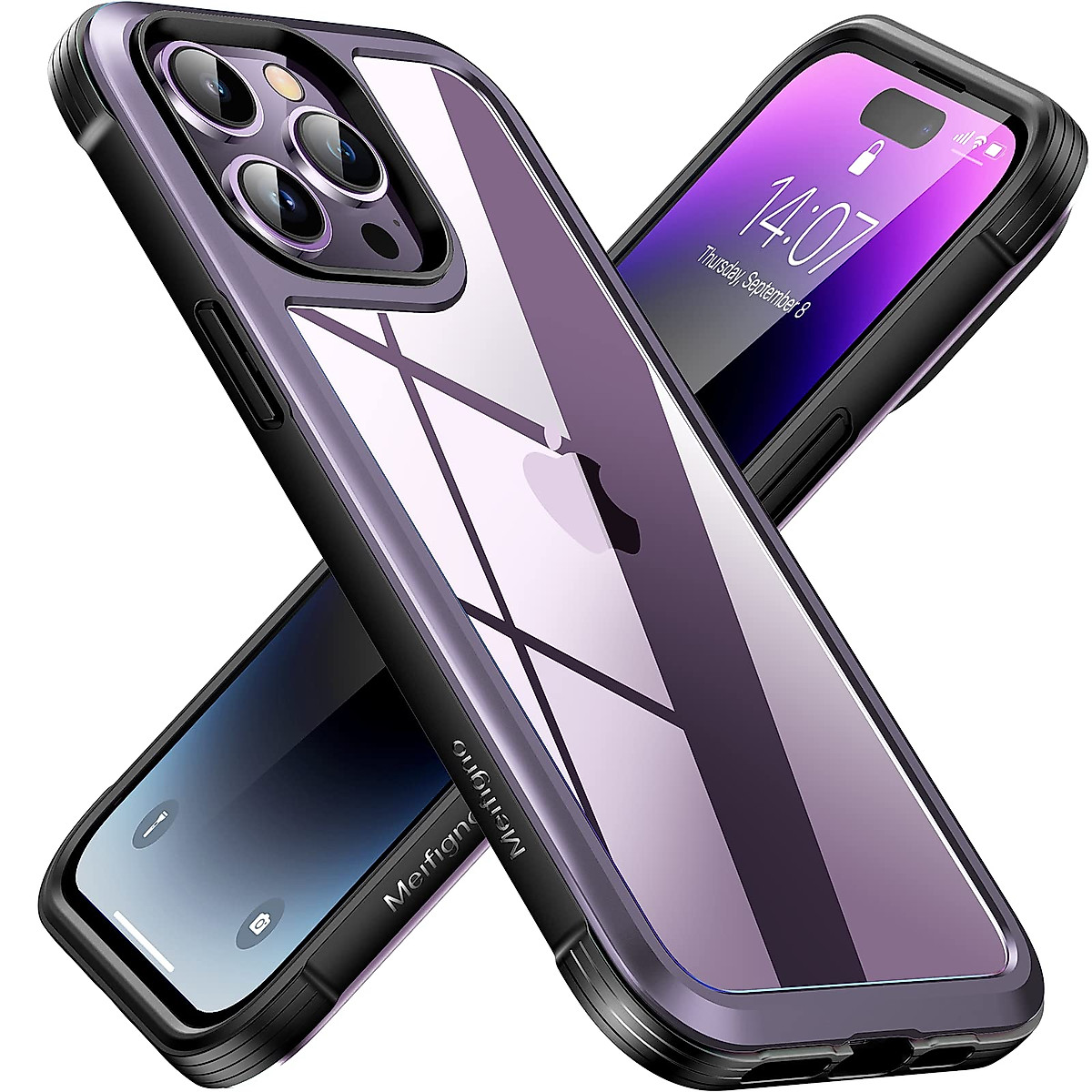Meifigno Rainbow Series for iPhone 14 Pro Max Case with Aluminum Frame & 3X Shockproof Bumper & Clear Back, [3X Military Grade Drop Protection], Protective Phone Case iPhone 14 Pro Max, Lavender