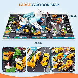 Transport Cargo Airplane, Large Theme Airplane Toy Set, Educational Toy Vehicle Play Set with Smoke Sound and Light, Fricton Powered Plane with Mini Cars and Men, Birthday Gift for Boys and Girls