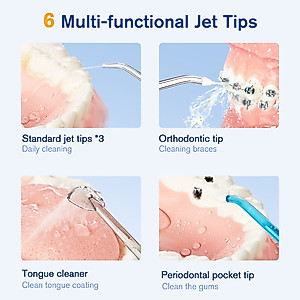 ZOZOA Cordless Water Dental Flosser, 4 Mode Oral Irrigator, Portable Rechargeable Teeth Cleaner, Ipx7 Waterproof, 6 Replacement Jet Tips, 300ml Water Flosser for Teeth Cleaning Braces, Black