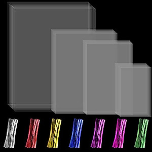 4 Sizes 200 Pieces Clear Plastic Cellophane Bags Cello Treat Bags with Mix Colors Twist Ties for Christmas Birthday Holiday Party Favor Wrappers()