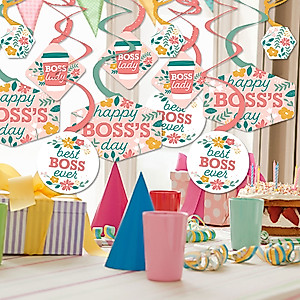 Big Dot of Happiness Female Best Boss Ever - Women Boss's Day Hanging Decor - Party Decoration Swirls - Set of 40