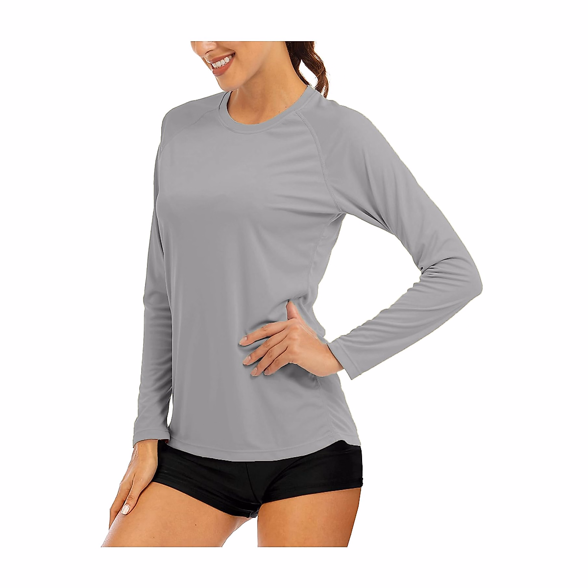KINGFEN Women UPF 50+ Sun Protection Hiking Clothing Cozy Pastel Pullover Loose Long Sleeve Swim Athletic Shirt Women UV Protection Outdoor Activities Shirt Workout Clothes Light Grey Large