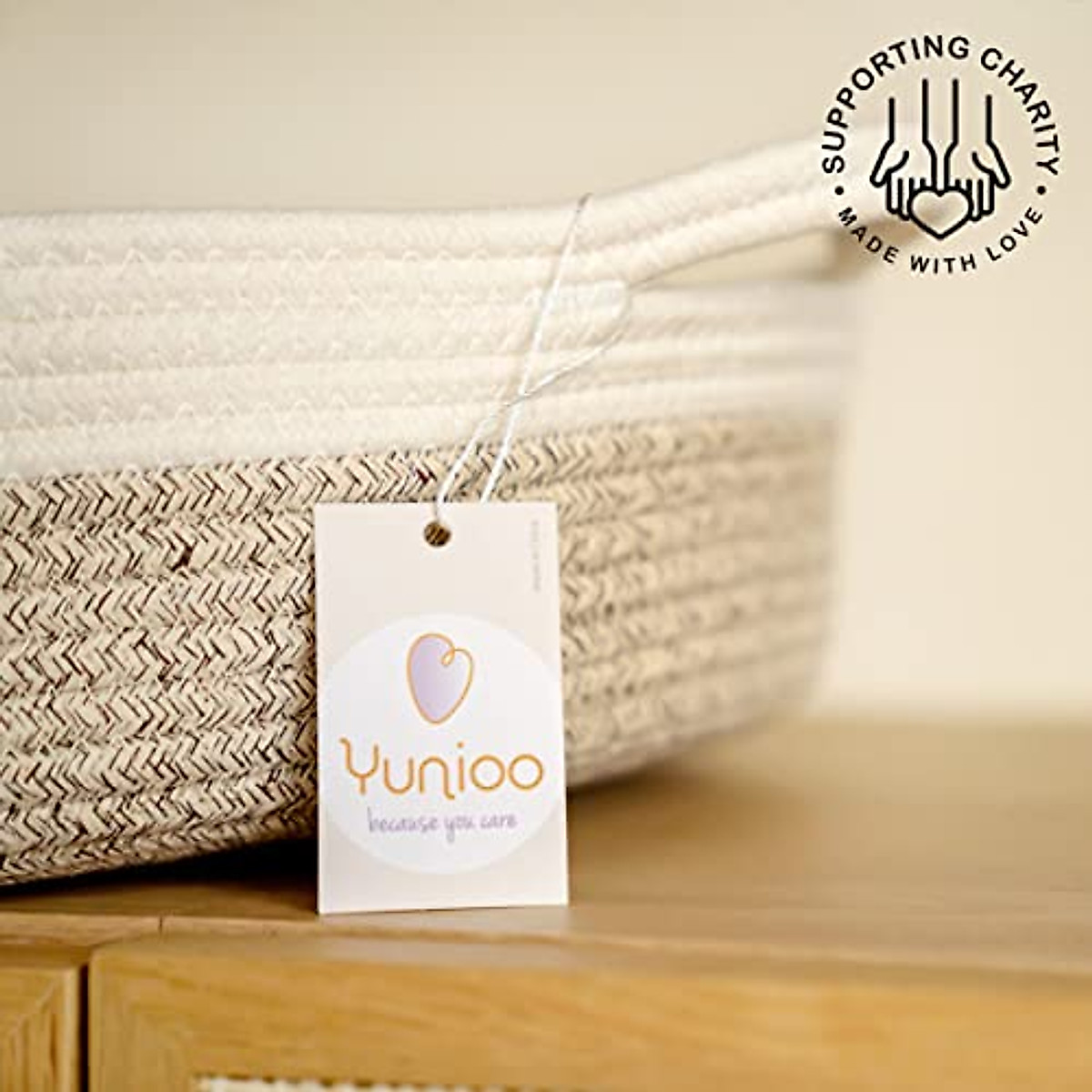 Yunioo Deluxe Baby Changing Basket with Extra Travel Diaper pad, Foam Changing pad and Water Repellent Cover, Cotton Rope Moses Basket, Changing Table Topper for Dresser (Sydney White Beige)