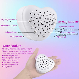 BEREST A13 White Noise Machine & Baby Sleep Soother with 15 Soothing Sounds & Projector Star Night Light, Cry Sensor, Rechargeable Lithium Battery, Portable for Baby, Toddlers, Attaches to Crib