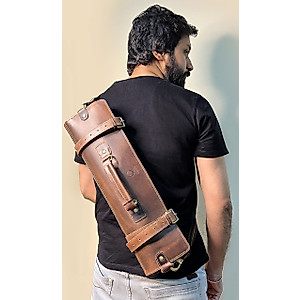 RUSTIC TOWN Leather Knife Roll Storage Bag With Tool Roll Up Pouch Travel-Friendly Chef Knife Case Roll