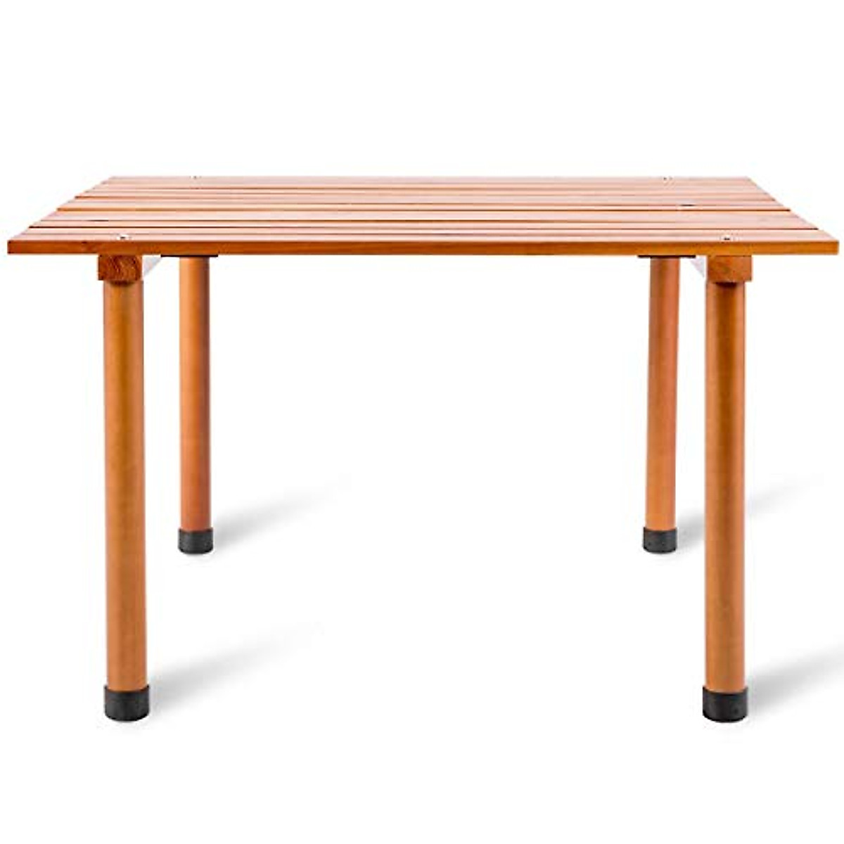 COSTWAY Wood Picnic Folding Roll Up Outdoor Camping Beach Dining Use Low Portable Table with Carrying Bag