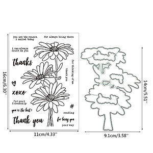 Lottoy Cute Chamomile Silicone Clear Stamp and Die Sets for Card Making, DIY Embossing Photo Album Decorative Craft