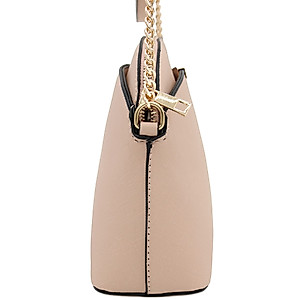 FashionPuzzle Saffiano Small Dome Crossbody bag with Chain Strap (Nude)