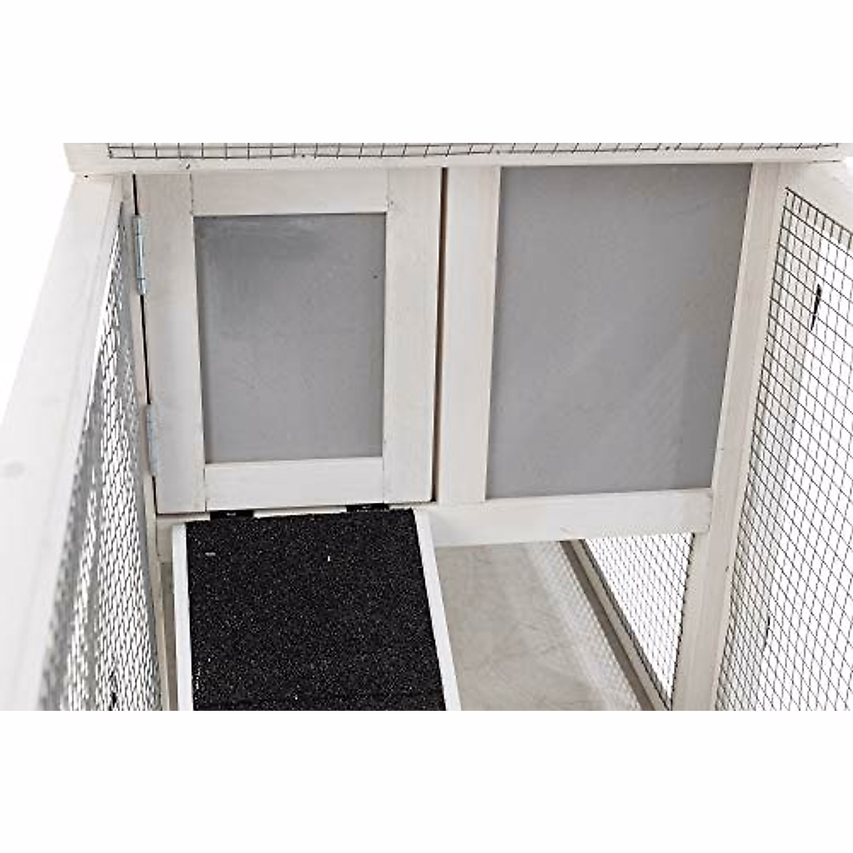 TRIXIE Natura Insulated Rabbit Hutch with Large Run, Hinged Peaked Roof, 2-Story with Ramp, for Rabbits or Guinea Pigs, Gray/White