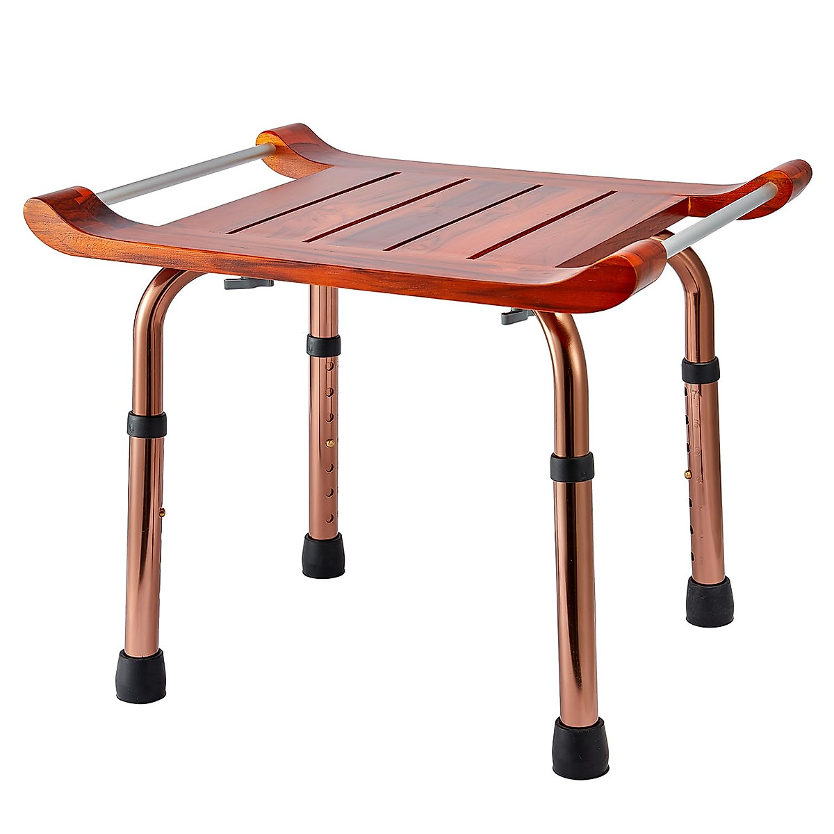 Teak Shower Bench Stool Chair Seat with Handles, Shower Benches Stool Chair Seat for Inside Shower, Height Adjustable Waterproof for Adults Elderly