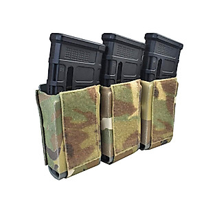 Elastic Triple Magazine Pouch Kangaroo Mag Holster 5.56/ M4/M16 Magazines Holder Pocket with with Quick Release Insert Cip Set (CAMO)