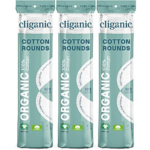 Cliganic Organic Cotton Rounds (300 Count) Makeup Remover Pads, Hypoallergenic, Lint-Free | 100% Pure Cotton (Packaging May Vary)